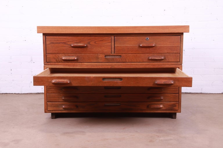 Vintage Arts and Crafts Oak Architect's Blueprint Flat File Cabinet by ...