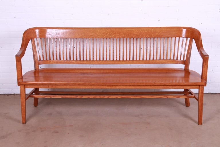 Vintage Arts and Crafts Style Solid Oak Lawyer's Bench at 1stDibs