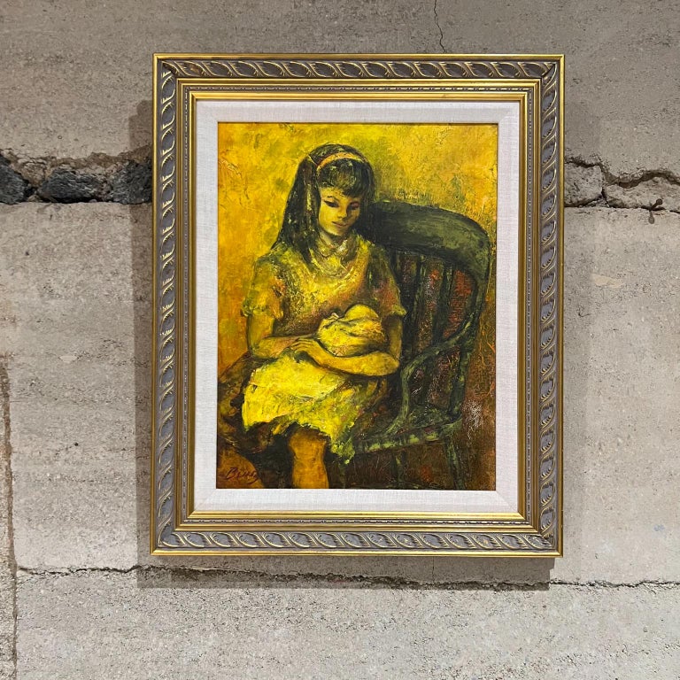 Vintage Artwork Painting Young Mother with Baby Signed Art For Sale at ...