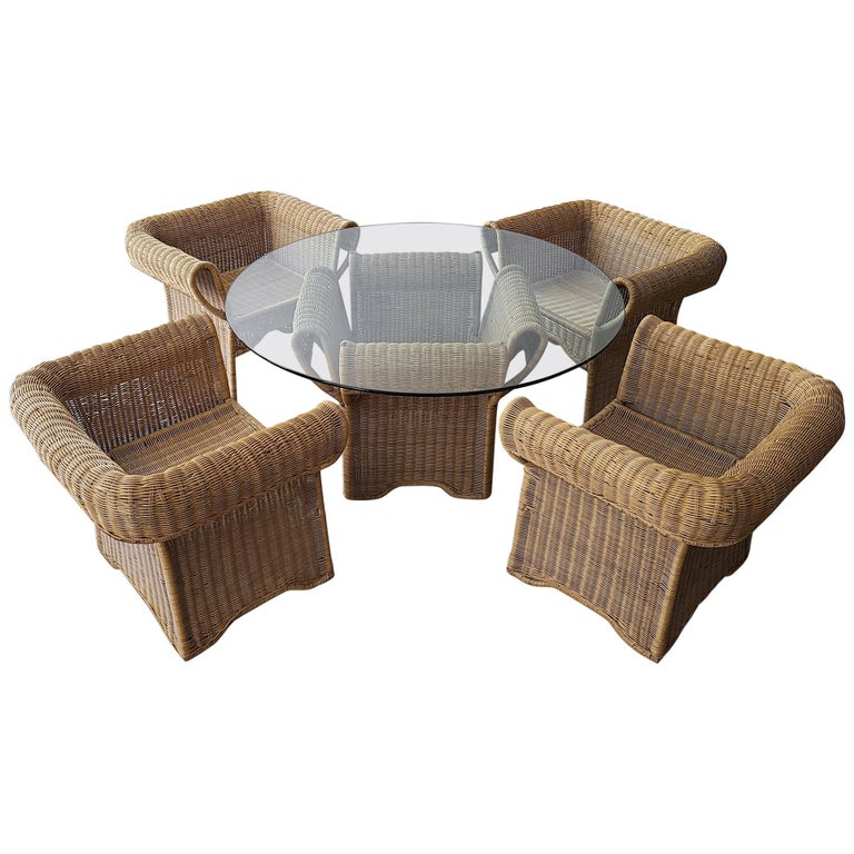 Vintage Arurog Wicker Dining Table and Chairs For Sale at 1stDibs