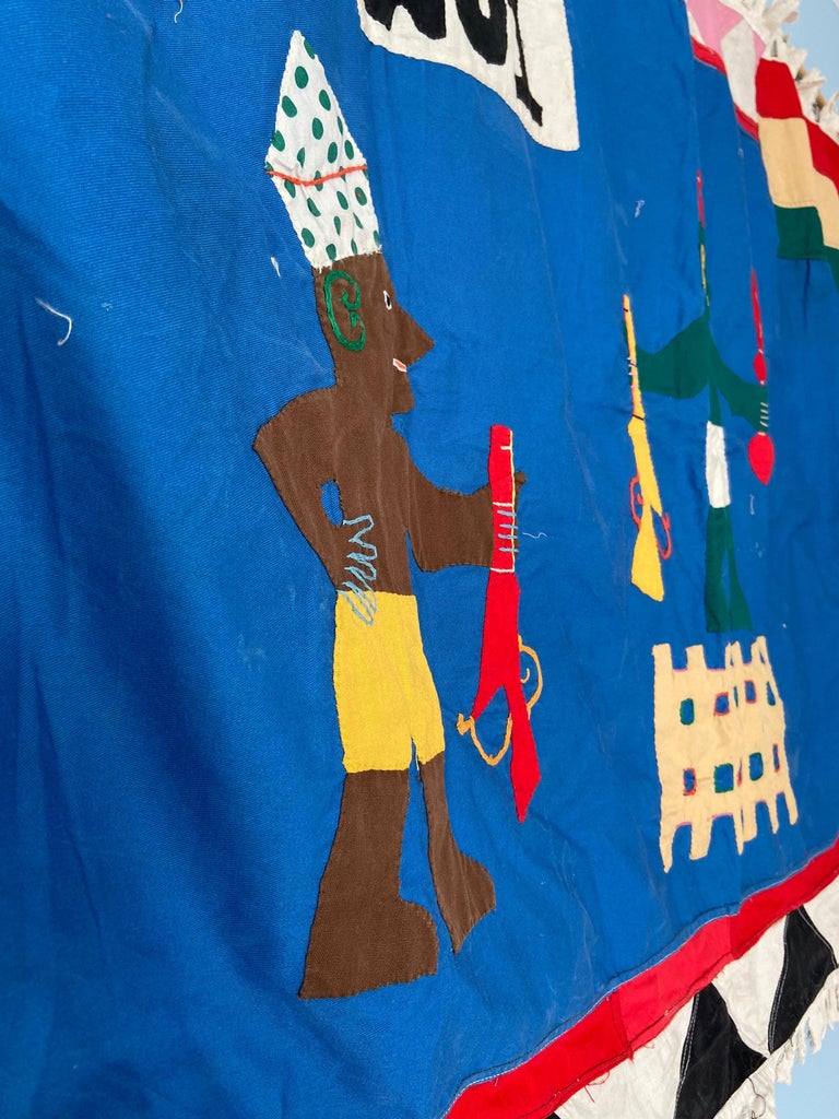 Vintage Asafo Flag in Applique Patterns in Blue by Fante People, Ghana ...