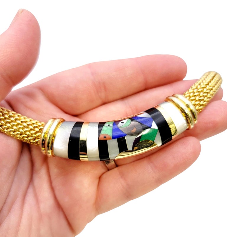 Vintage Asch Grossbardt Mosaic Gemstone and Diamond Inlay Gold Collar ...