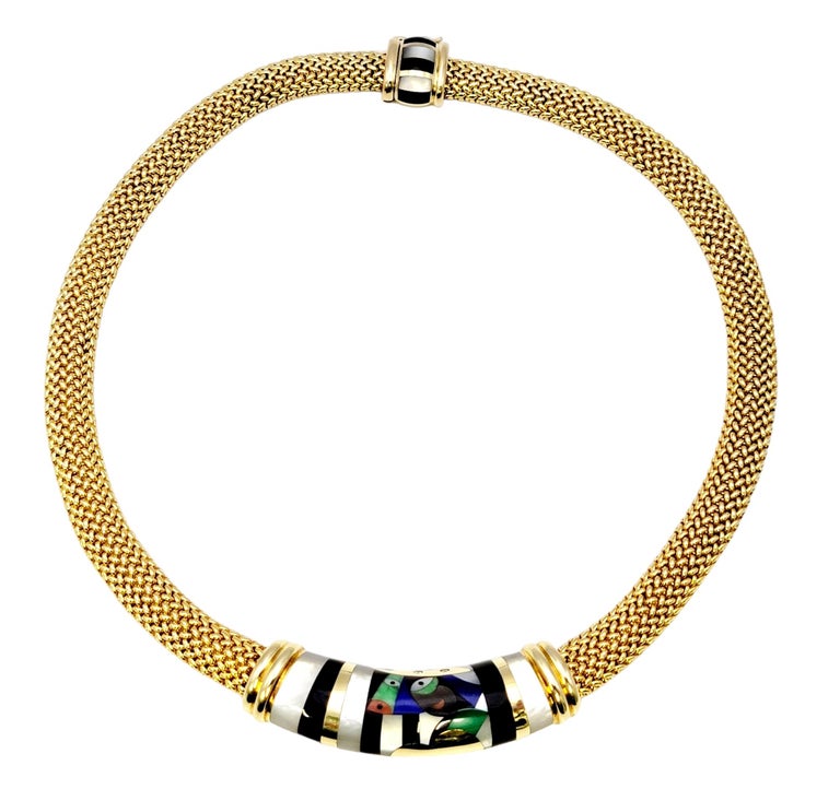 Vintage Asch Grossbardt Mosaic Gemstone and Diamond Inlay Gold Collar ...