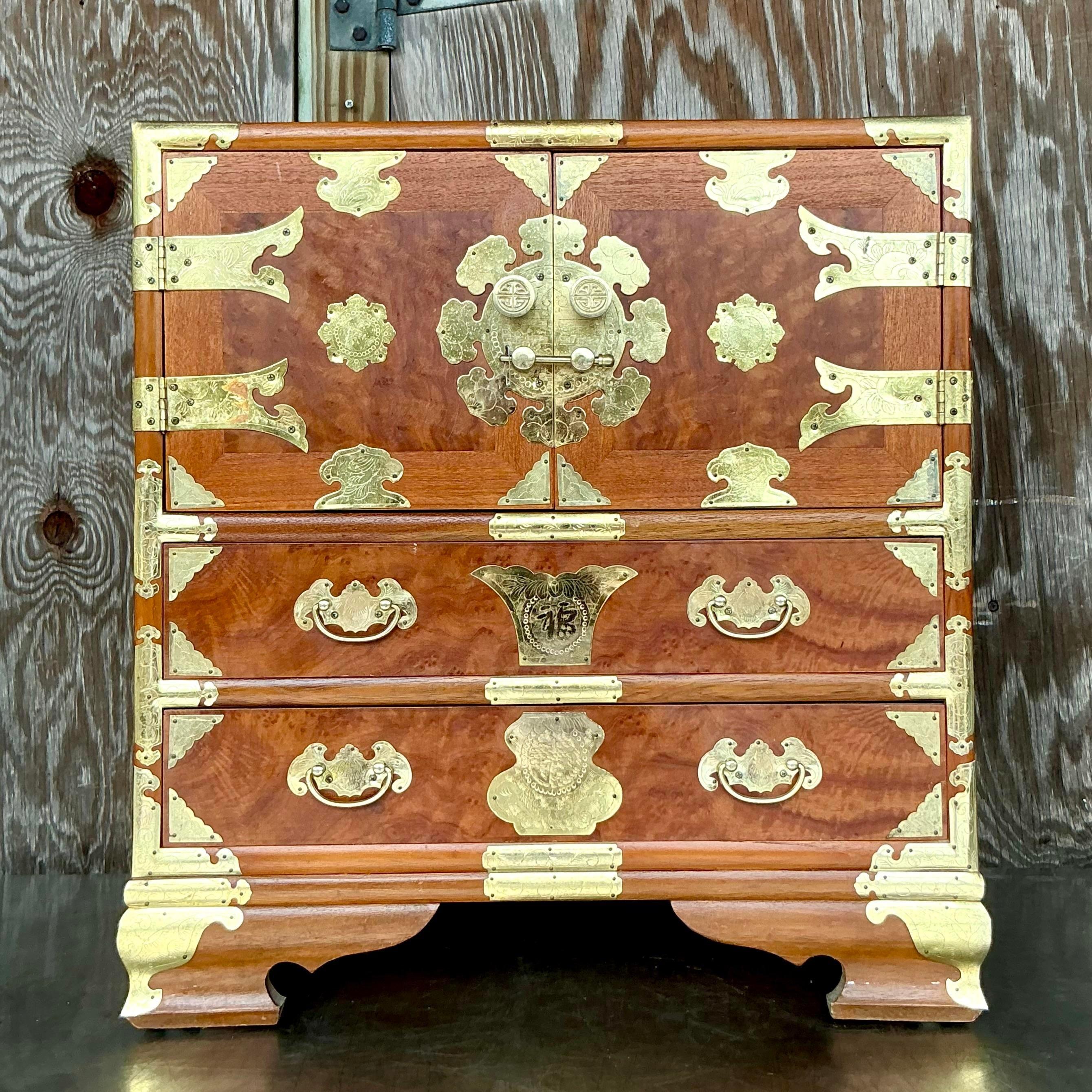 Vintage Asian Burlwood Tansu Chest For Sale at 1stDibs