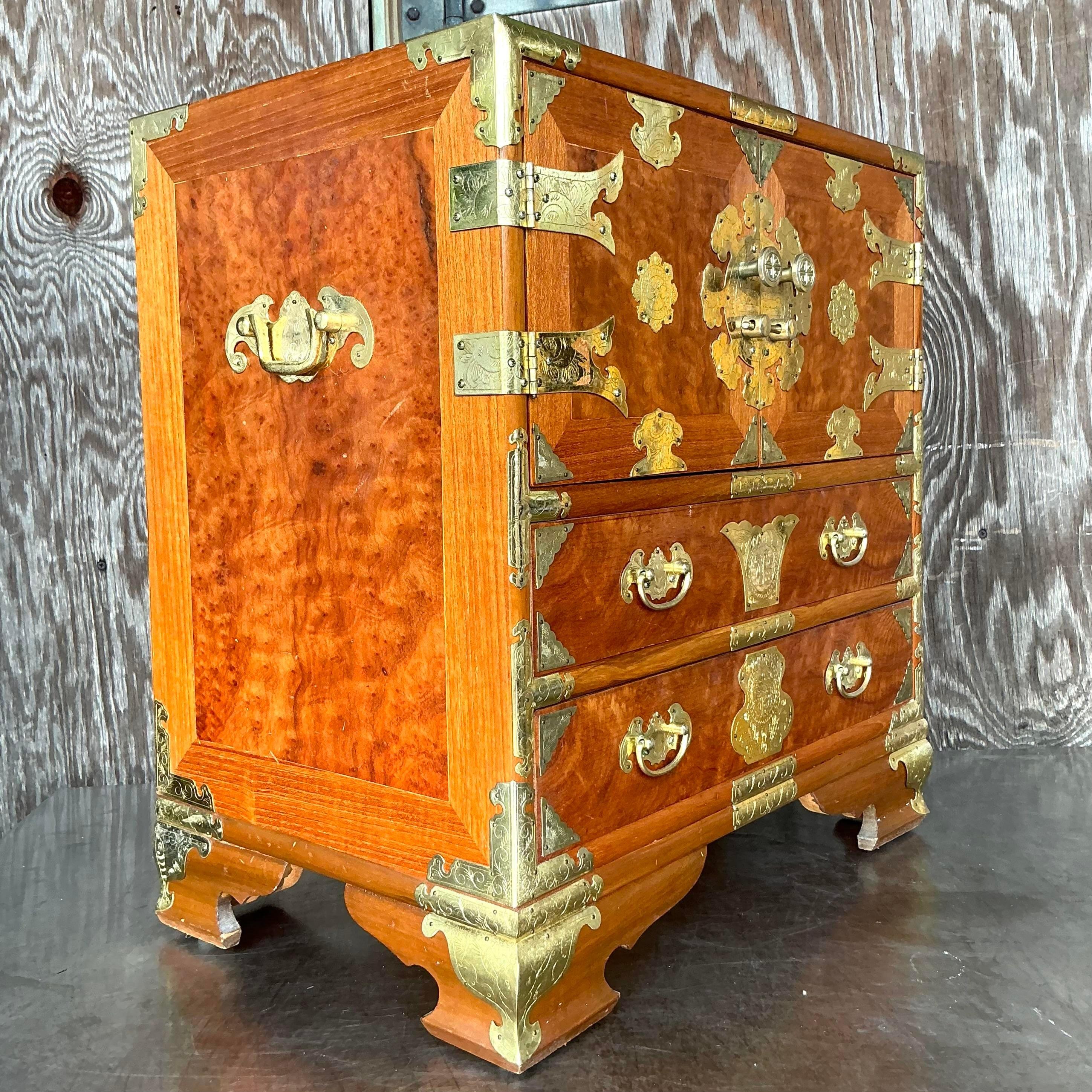 Vintage Asian Burlwood Tansu Chest For Sale at 1stDibs