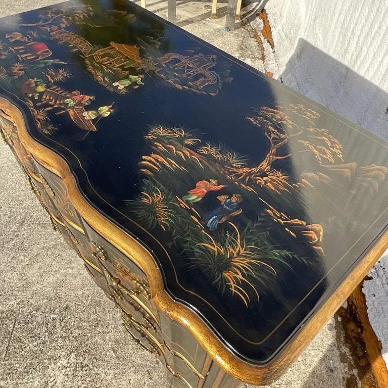 Vintage Asian Chinoiserie Roll Front Chest of Drawers For Sale at 1stDibs