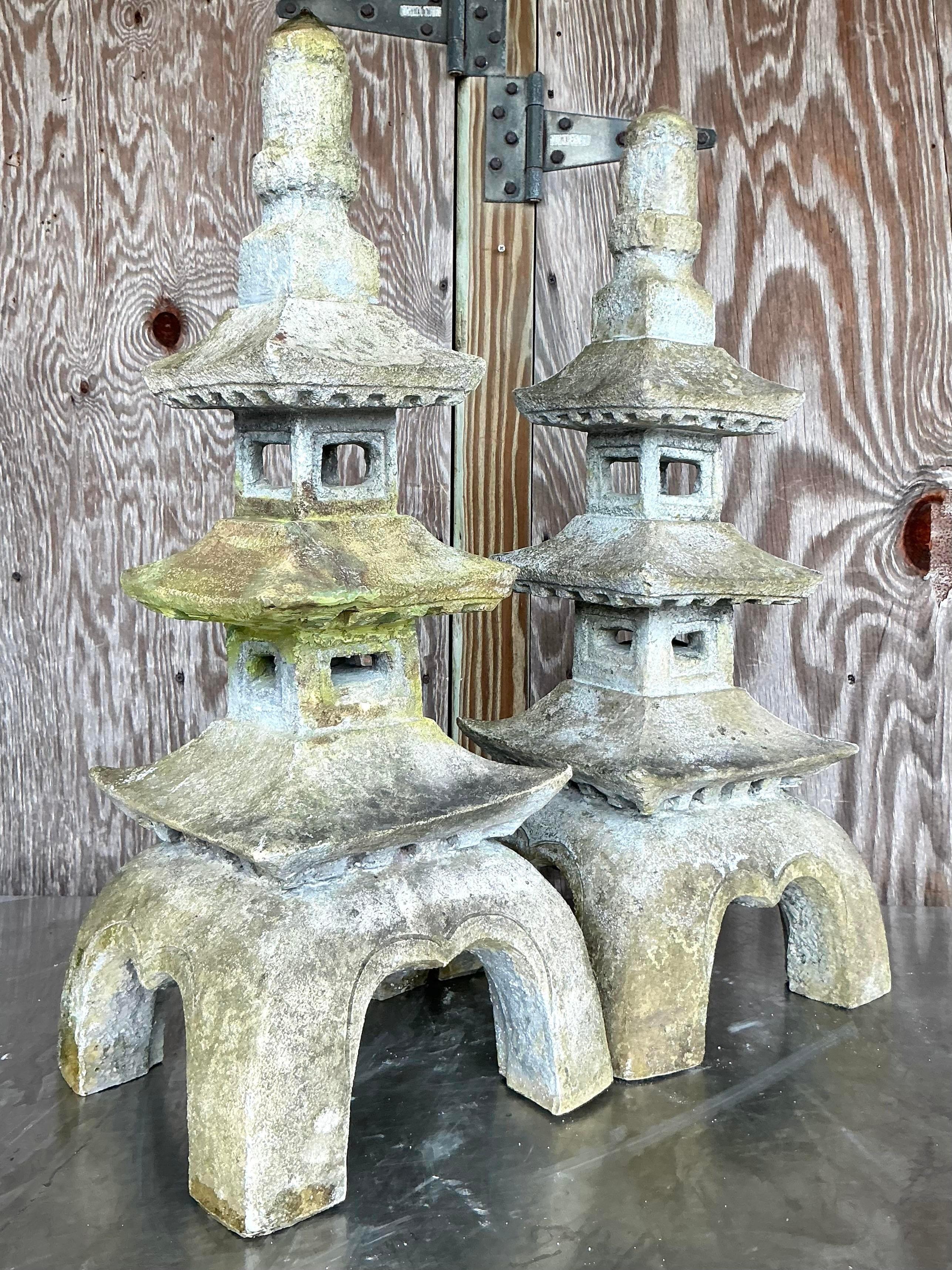 Vintage Asian Concrete Over Resin Pagodas - a Pair For Sale at 1stDibs