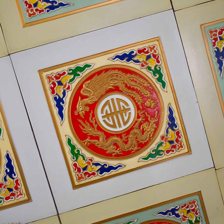 Vintage Asian Drop Ceiling Panels Hand Painted Embossed, Set of 18 For ...