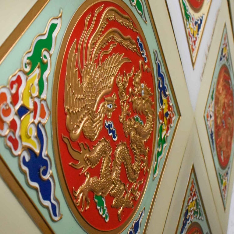 Vintage Asian Drop Ceiling Panels Hand Painted Embossed, Set of 18 For ...
