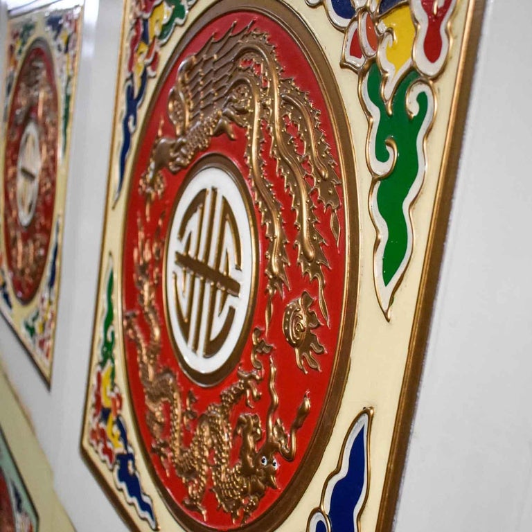 Vintage Asian Drop Ceiling Panels Hand Painted Embossed, Set of 18 For ...