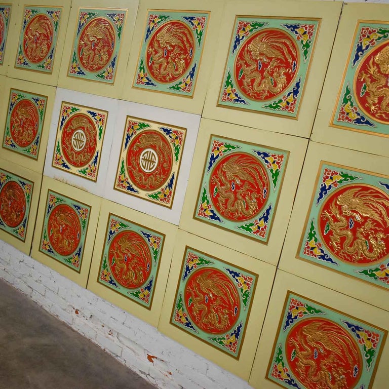 Vintage Asian Drop Ceiling Panels Hand Painted Embossed, Set of 18 For ...