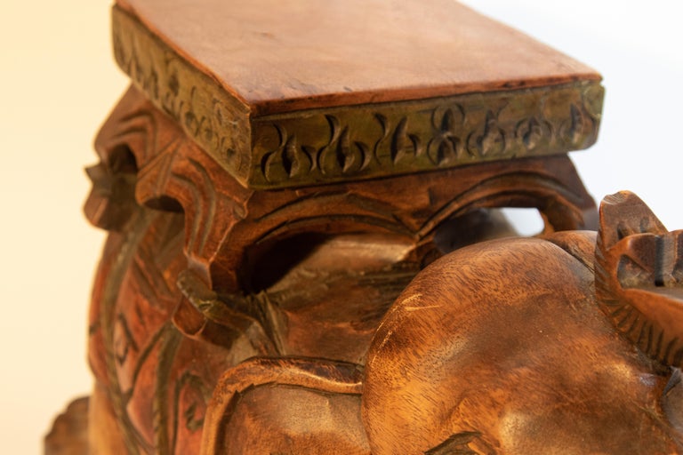 Vintage Asian Elephant Hand-Carved Wooden Stool For Sale at 1stDibs