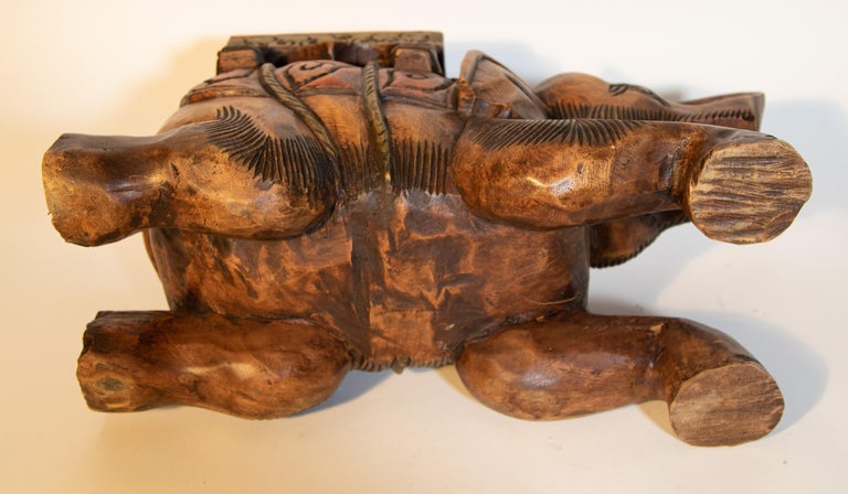 Vintage Asian Elephant Hand-Carved Wooden Stool For Sale at 1stDibs