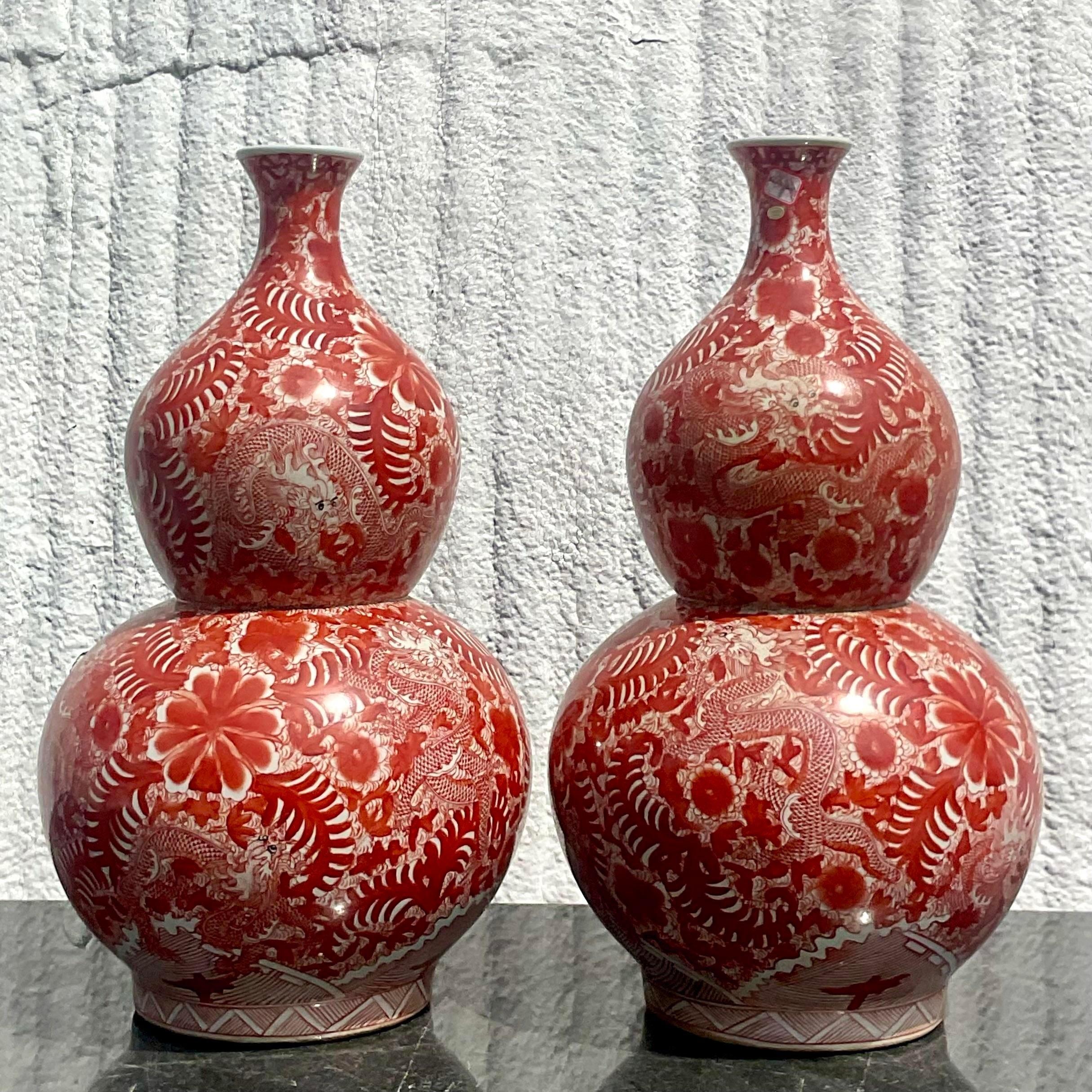 Vintage Asian Glazed Ceramic Double Gourd Vases - a Pair For Sale at ...