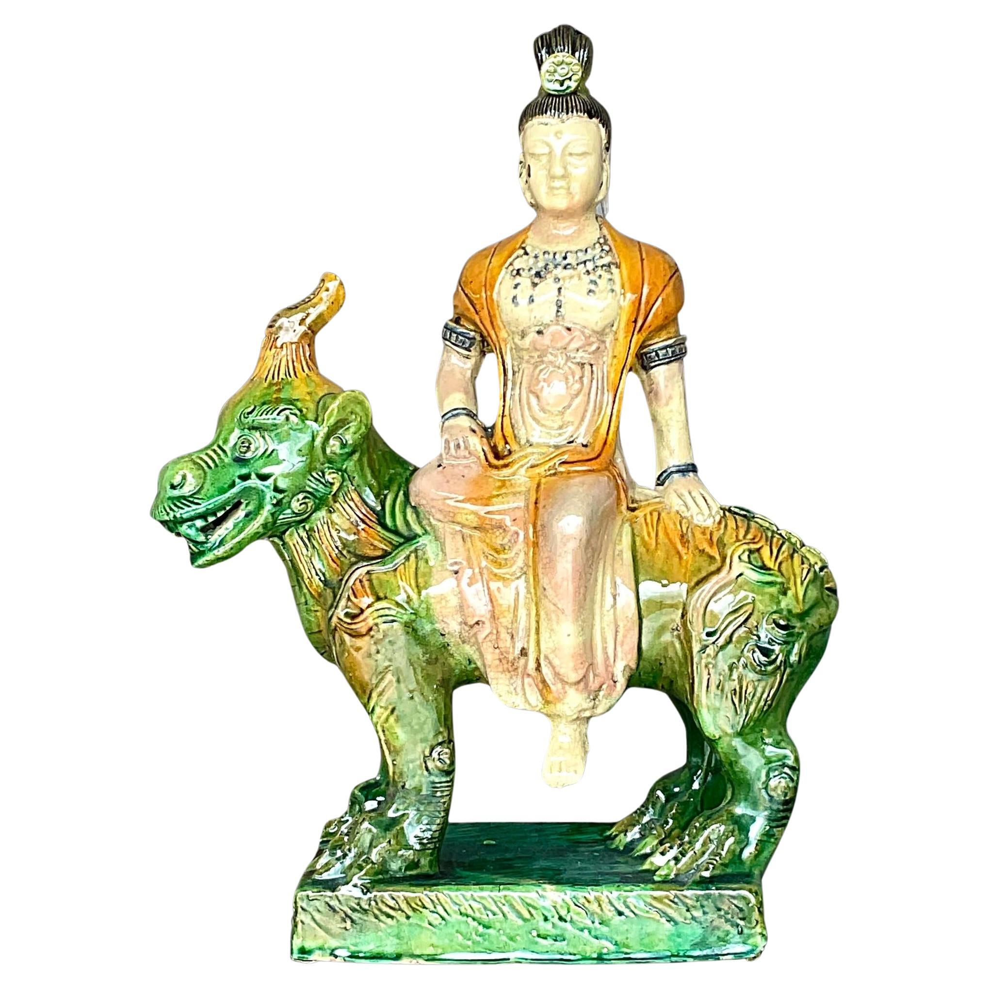 Domenico Poloniato Italian Majolica Asian Sculptures Lamp Bases, Glazed ...