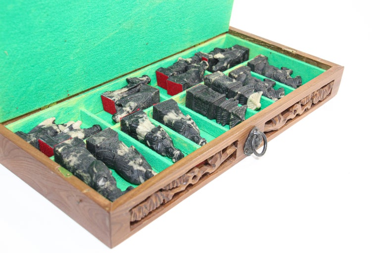 Vintage Asian Hand carved Chess Set in Box at 1stDibs | japanese chess ...
