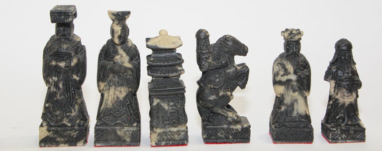 Vintage Asian Hand carved Chess Set in Box at 1stDibs | japanese chess ...