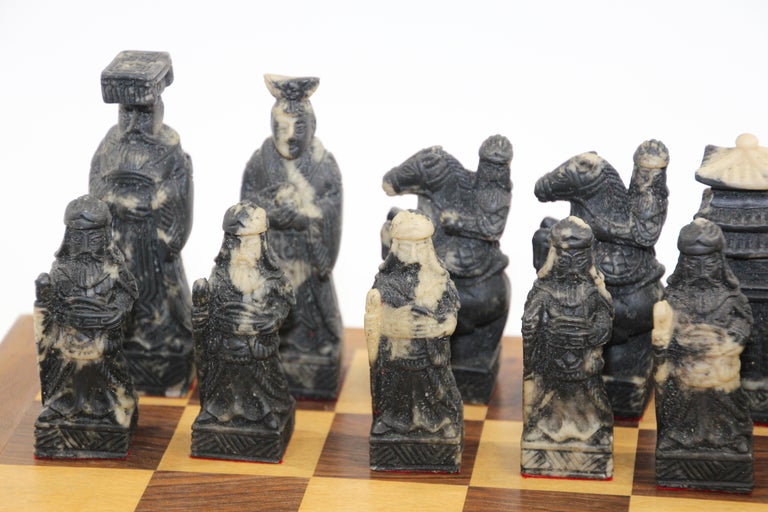 Vintage Asian Hand carved Chess Set in Box at 1stDibs | japanese chess ...