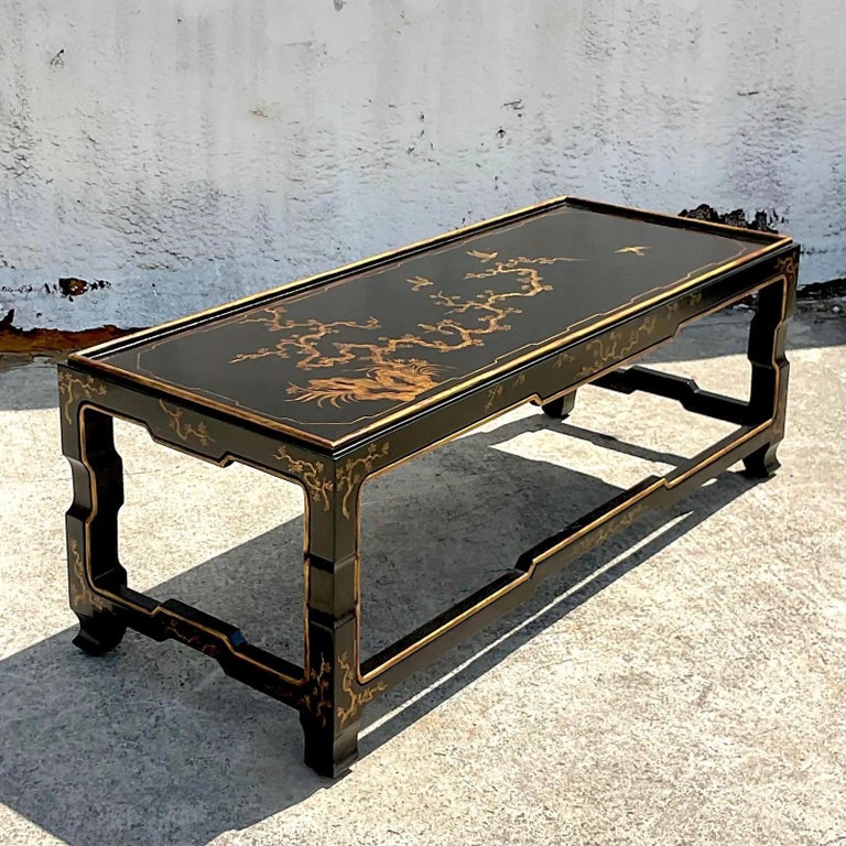 Vintage Asian Hand Painted Chinoiserie Ming Coffee Table For Sale at ...