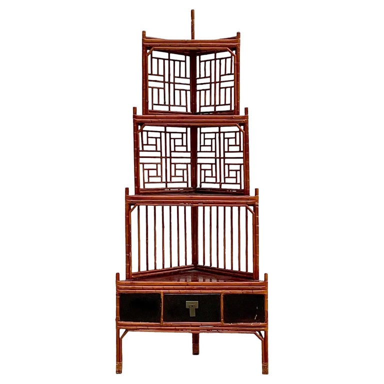 Vintage Asian Lacquered Corner Cabinet For Sale at 1stDibs