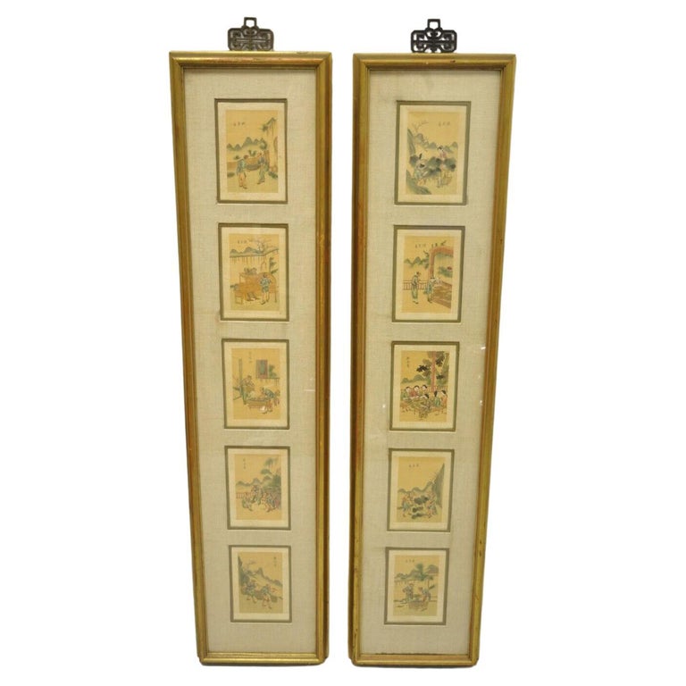 Vintage Asian Oriental Framed Prints with Narrow Gold Frames, a Pair ...