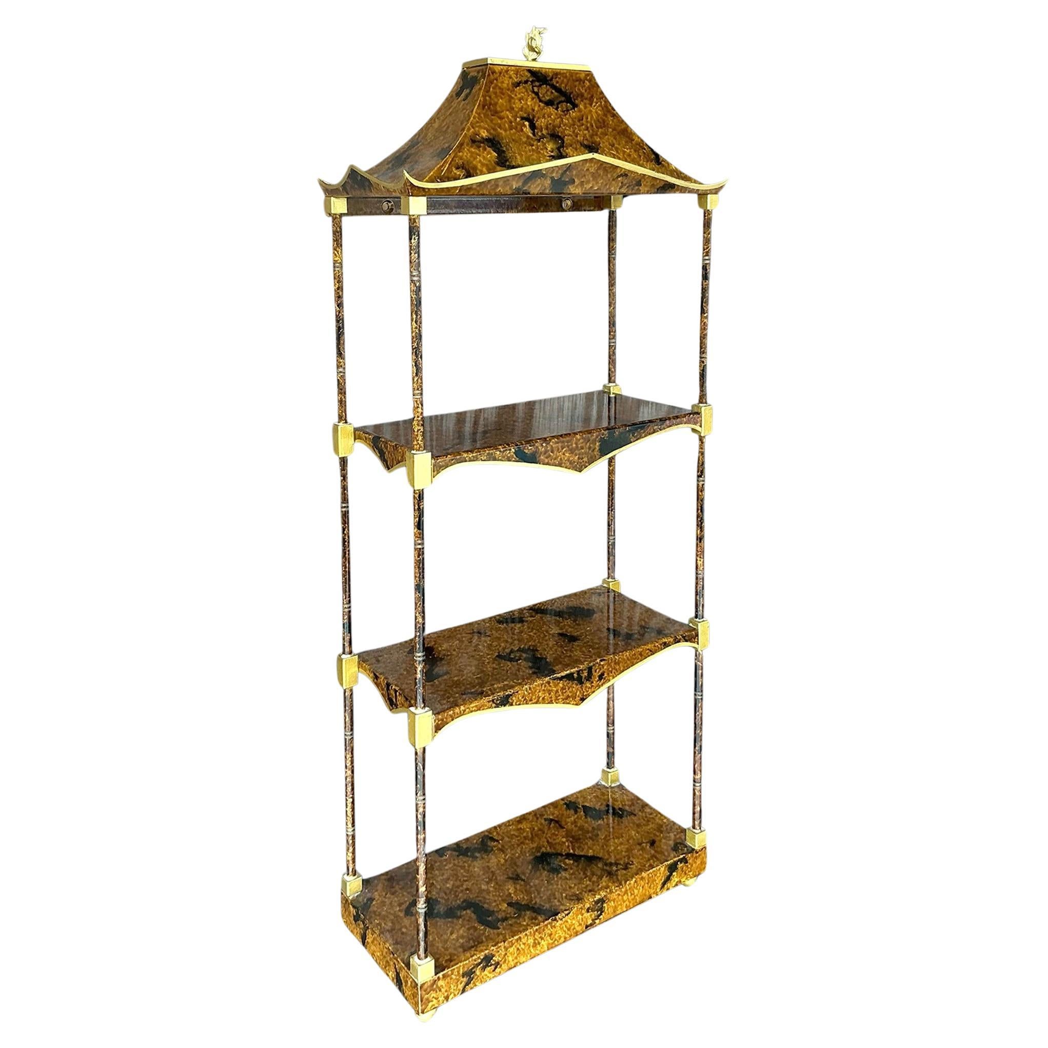 Vintage Asian Painted Metal Pagoda Wall Shelf For Sale at 1stDibs
