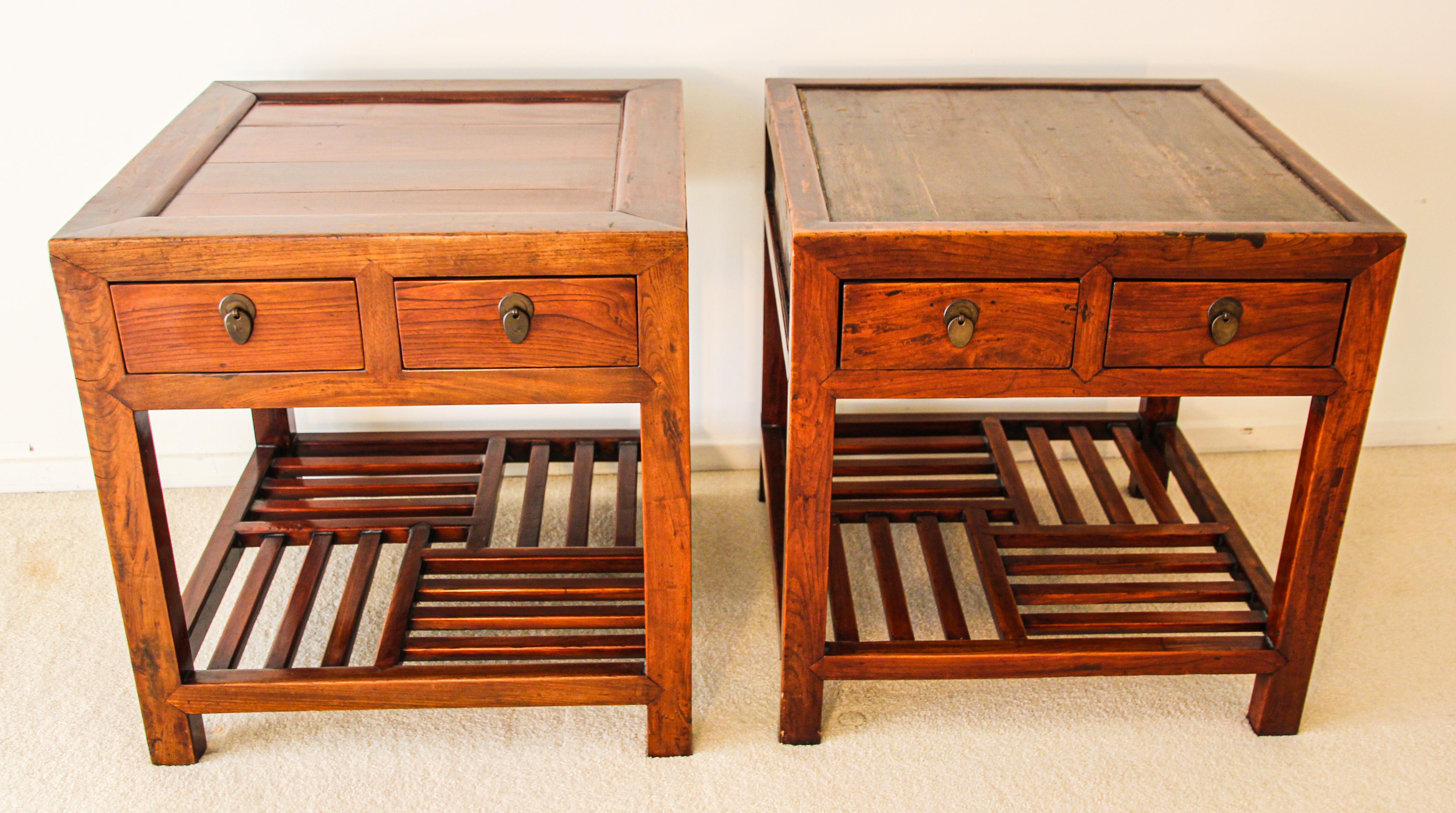 Vintage Asian Pair of Bedside Chinese Teak Nightstand End Tables at 1stDibs