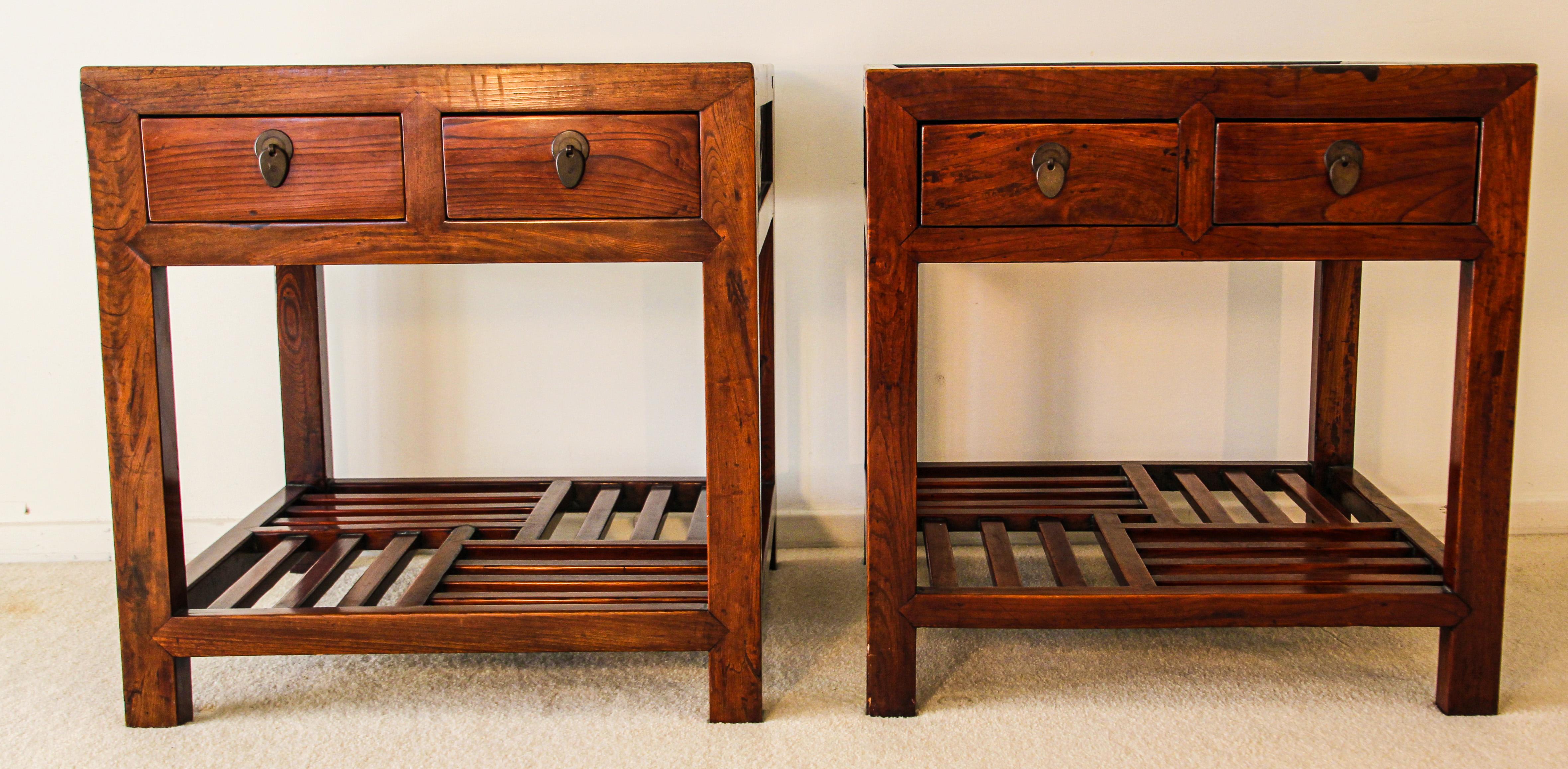 Vintage Asian Pair of Bedside Chinese Teak Nightstand End Tables at 1stDibs