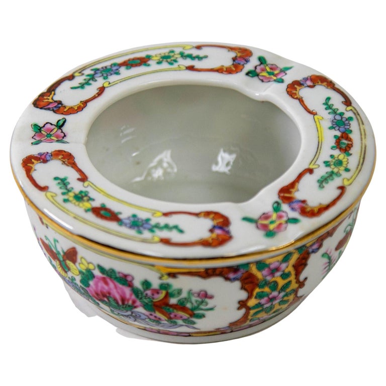 Vintage Asian Porcelain Hand Painted White Floral Ashtray China For ...
