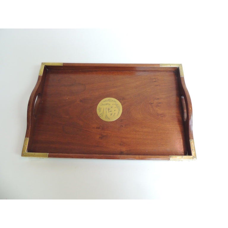 Vintage Asian Serving Tray with Brass Details at 1stDibs