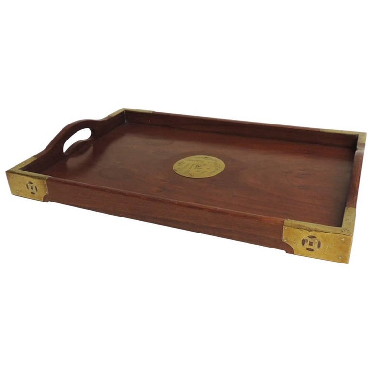 Vintage Asian Serving Tray with Brass Details at 1stDibs