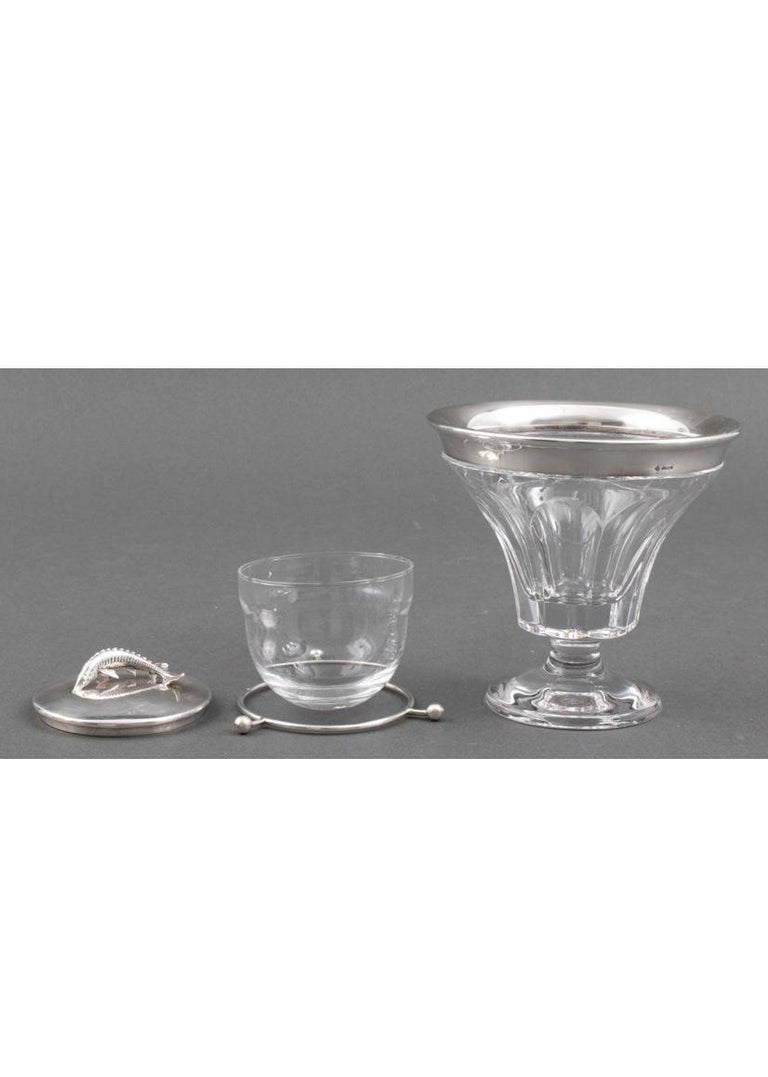 Vintage Asprey London Sterling Silver and Crystal Caviar Server ...