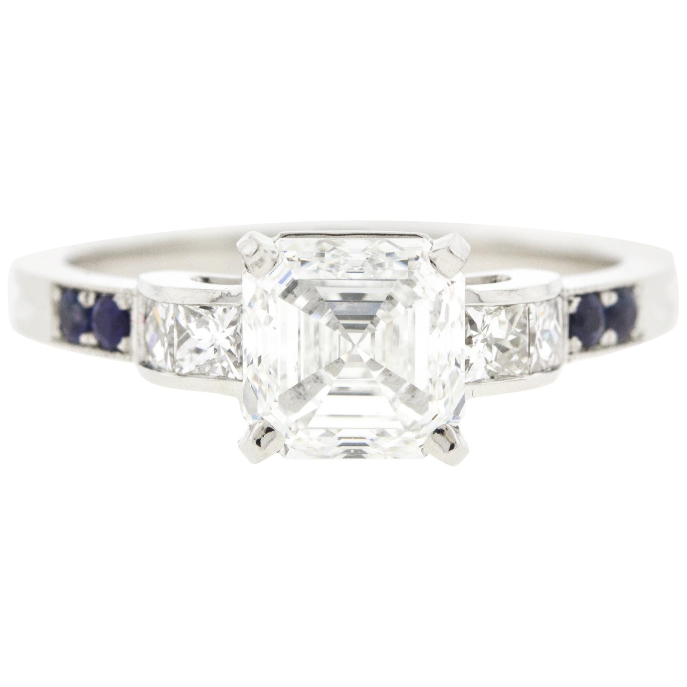 Asscher Cut Montana Sapphire Engagement Ring with Diamond Pavé For Sale ...