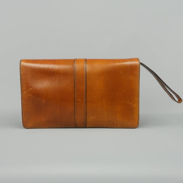 Vintage A.TESTONI Tan Leather Wristlet Clutch at 1stDibs | tan clutch ...