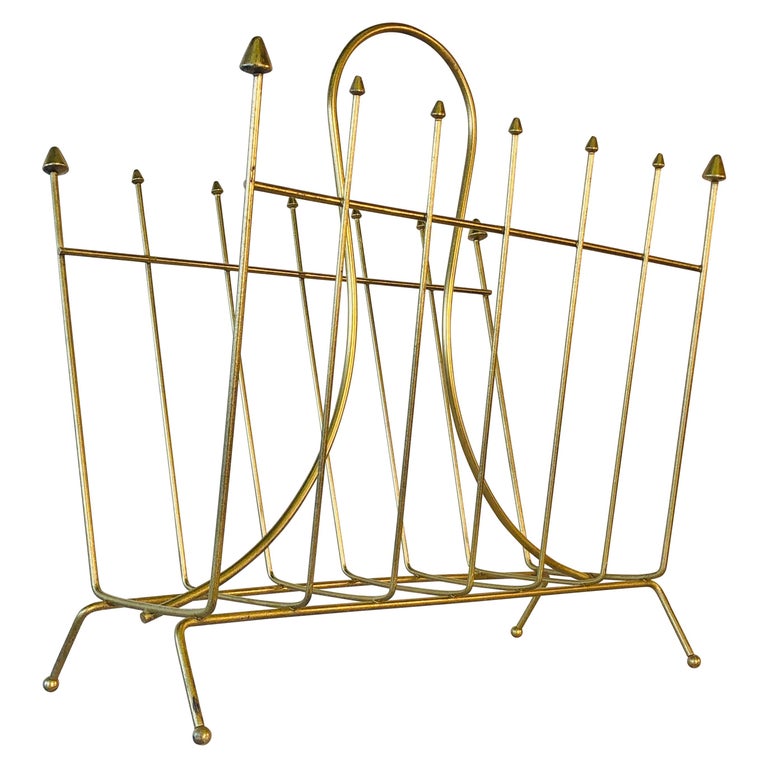 Vintage Atomic Style Gold Metal Magazine Rack For Sale at 1stDibs ...