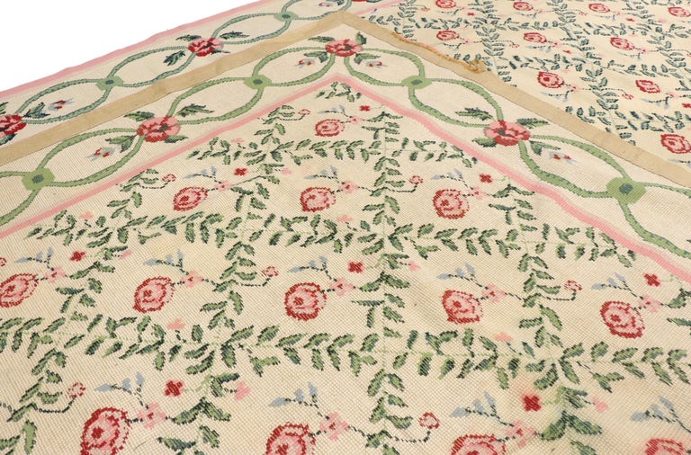 Vintage French Aubusson Floral Trellis Needlepoint Chinese Rug with ...