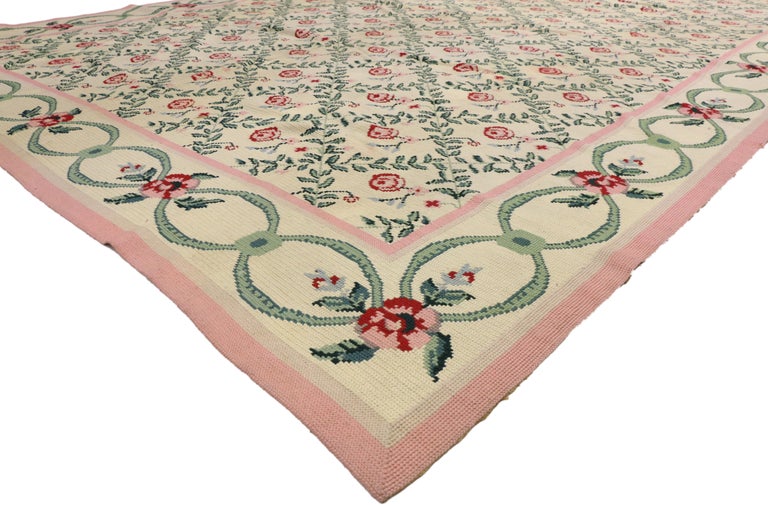 Vintage French Aubusson Floral Trellis Needlepoint Chinese Rug with ...
