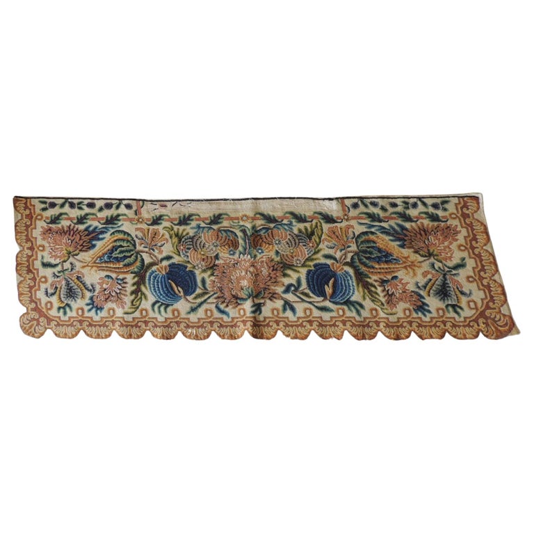 Vintage Aubusson Tapestry Floral Blue and Gold Pelmet For Sale at 1stDibs