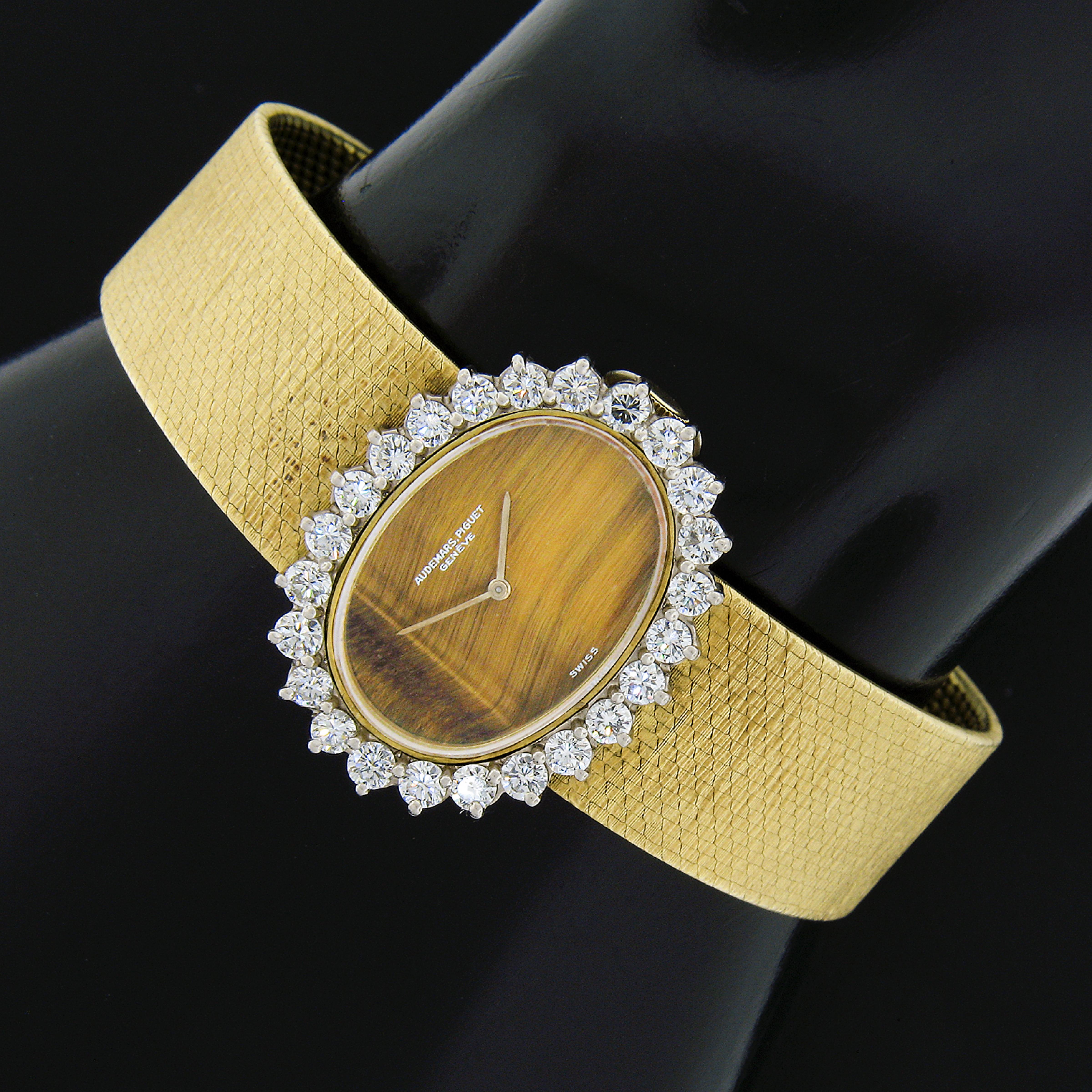 Vintage Audemars Piguet Tigers Eye 2ctw Diamond Bezel Oval 18k Gold ...