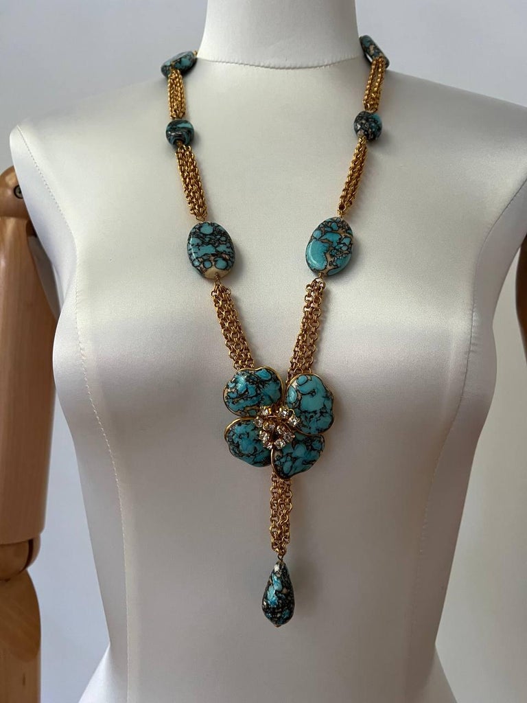 Vintage Augustine Gripoix Turquoise Glass Flower Necklace, 1990s For ...