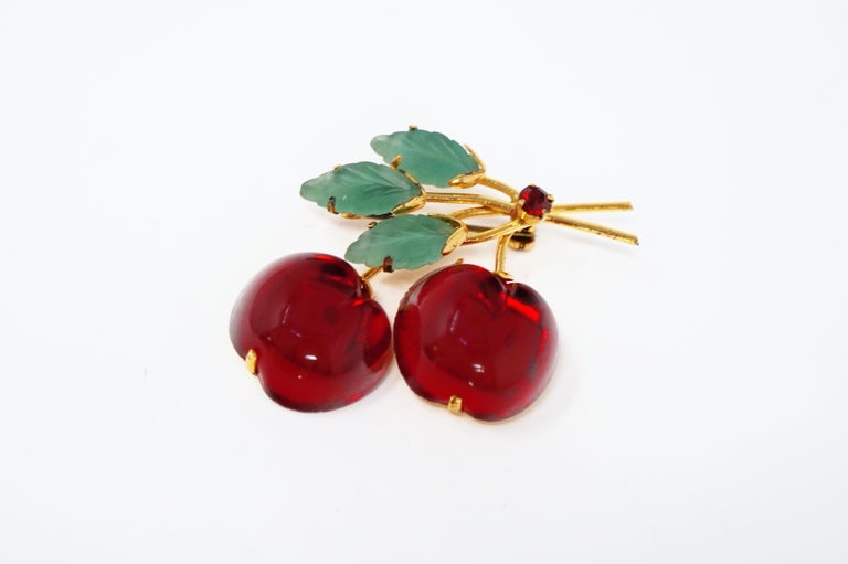 Vintage Austrian Crystal Red Cherry Brooch at 1stDibs