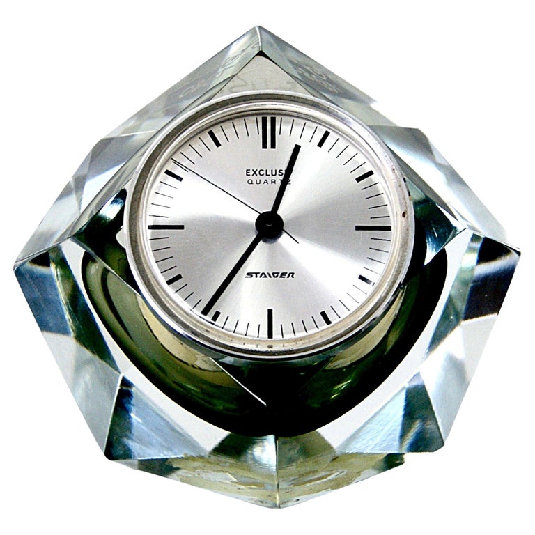 Vintage Austrian Cut Glass Crystal Desk Clock by Steiger For Sale at ...