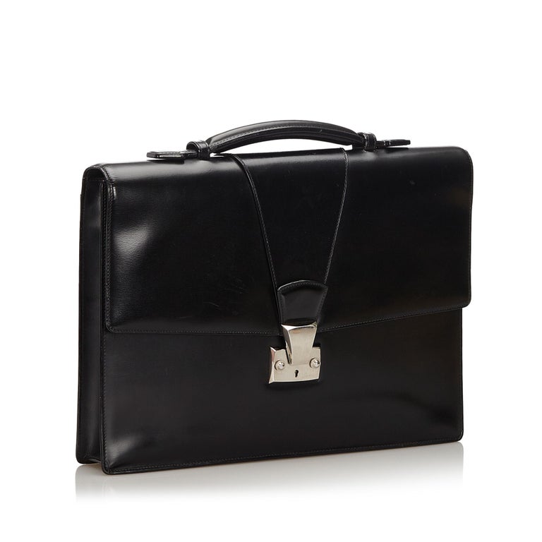 Vintage Authentic Cartier Black Leather Briefcase France w/ Dust Bag ...