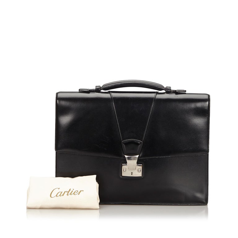 Vintage Authentic Cartier Black Leather Briefcase France w/ Dust Bag ...