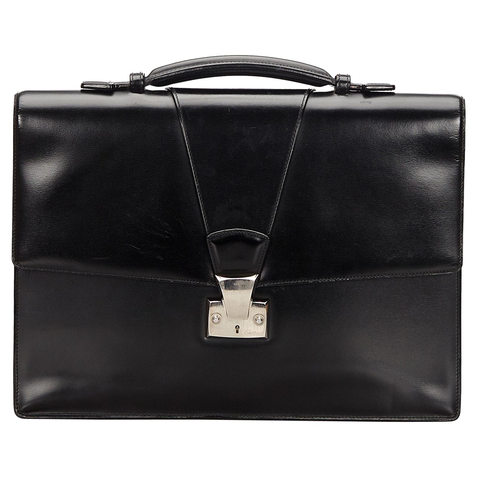 Vintage Authentic Cartier Black Leather Briefcase France w/ Dust Bag ...