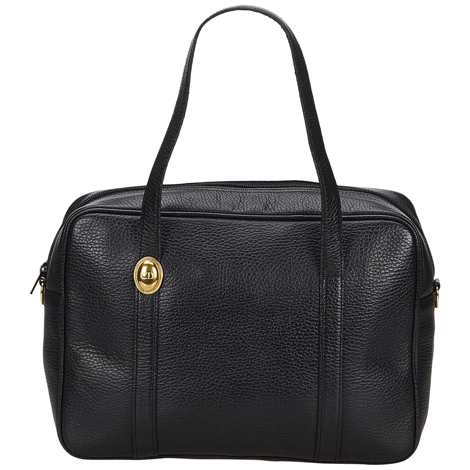 Vintage Authentic Dior Black Leather Handbag France MEDIUM at 1stDibs