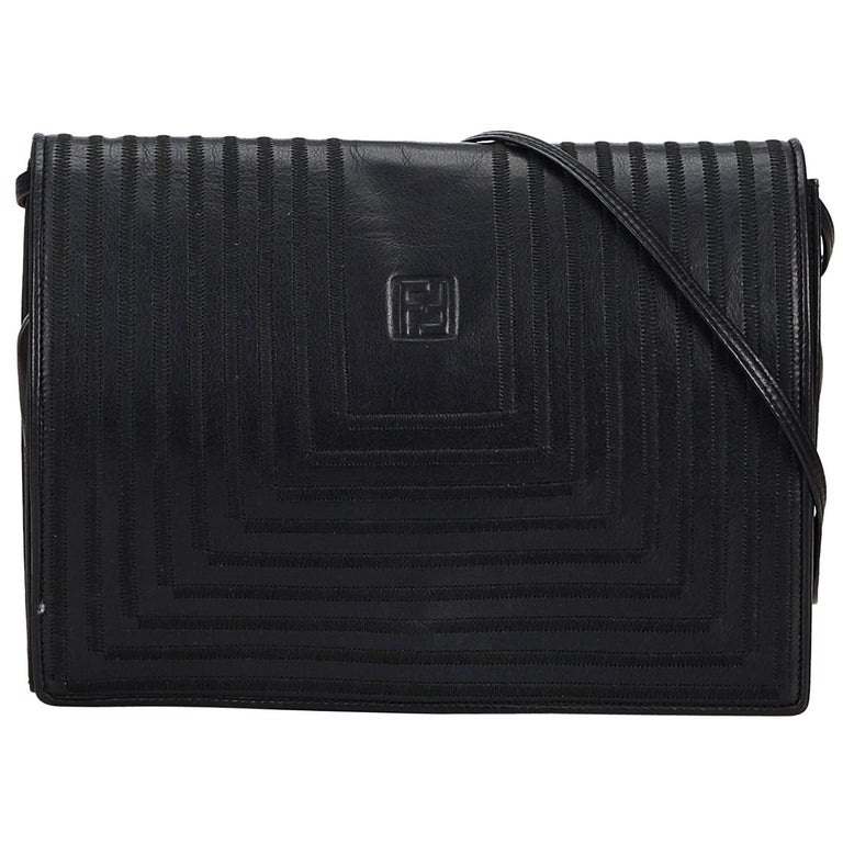 Vintage Authentic Fendi Black Leather Crossbody Bag Italy MEDIUM For ...