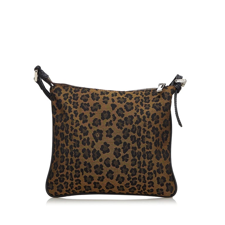 Vintage Authentic Fendi Brown Leopard Print Crossbody Bag Italy SMALL ...