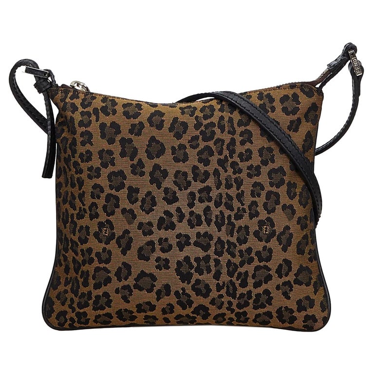 Vintage Authentic Fendi Brown Leopard Print Crossbody Bag Italy SMALL ...