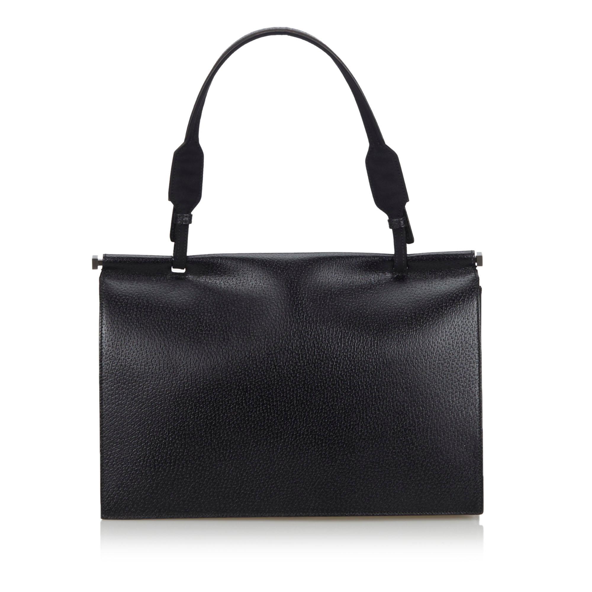 Vintage Authentic Gucci Black Leather Handbag Italy MEDIUM at 1stDibs